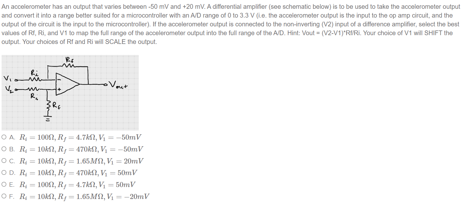 Solved An accelerometer has an output that varies between | Chegg.com