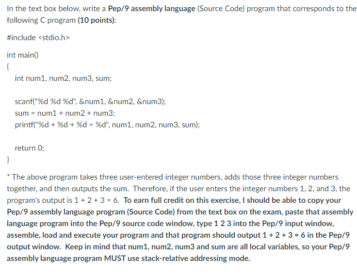 In the text box below, write a Pep/9 assembly | Chegg.com