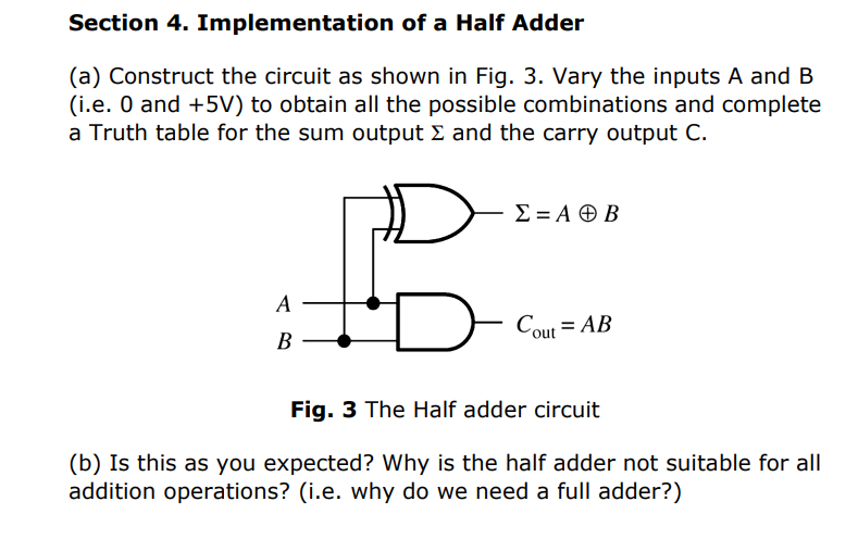 Solved Section 4. Implementation of a Half Adder (a) | Chegg.com