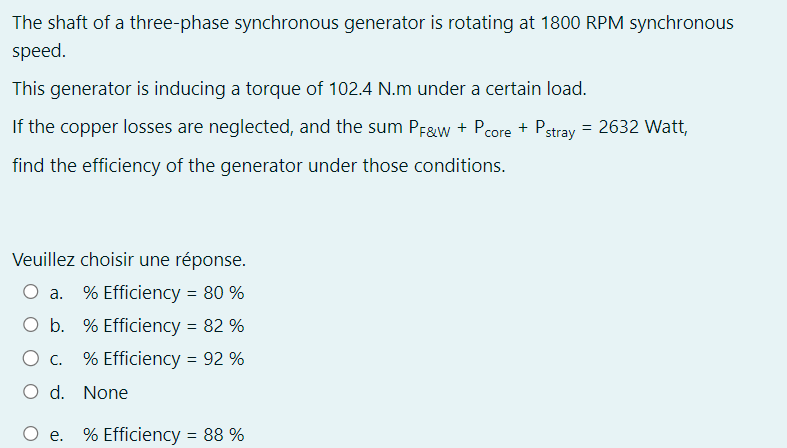 The shaft of a three-phase synchronous generator is | Chegg.com