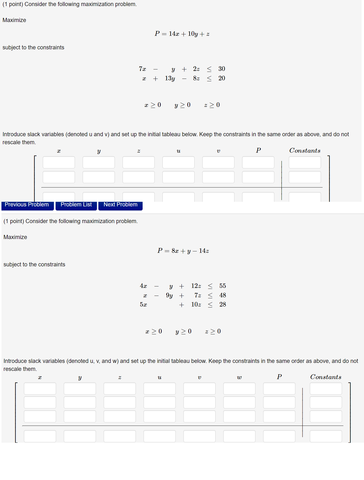 Solved (1 point) Consider the following maximization | Chegg.com