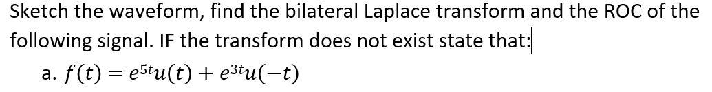 Solved Sketch the waveform, find the bilateral Laplace | Chegg.com