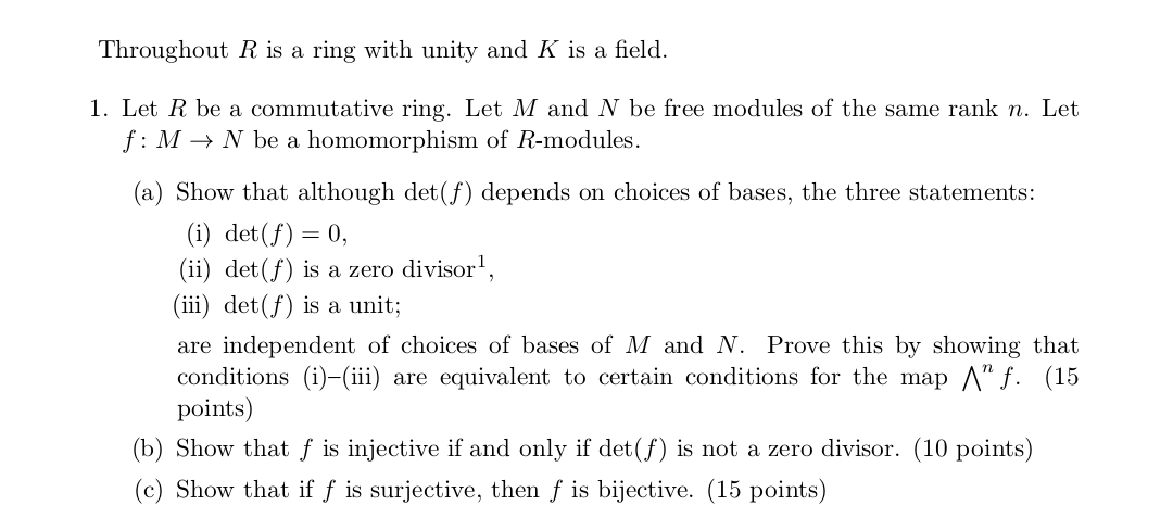 Solved Throughout R is a ring with unity and K is a field. | Chegg.com