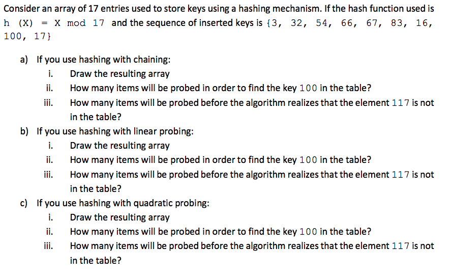 Solved Consider an array of 17 entries used to store keys | Chegg.com