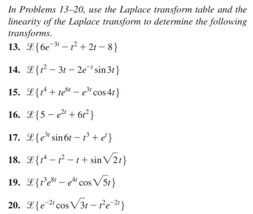 Solved In Problems 13-20, use the Laplace transform table | Chegg.com