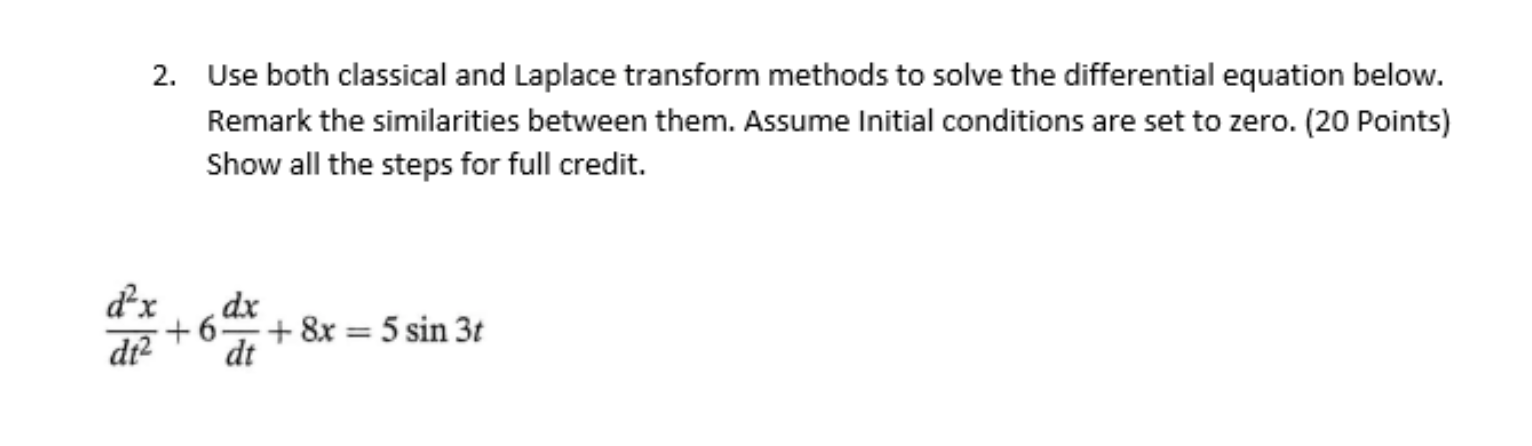Solved 2. Use both classical and Laplace transform methods | Chegg.com