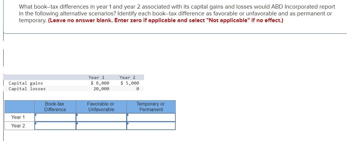 Solved What book-tax differences in year 1 and year 2 | Chegg.com