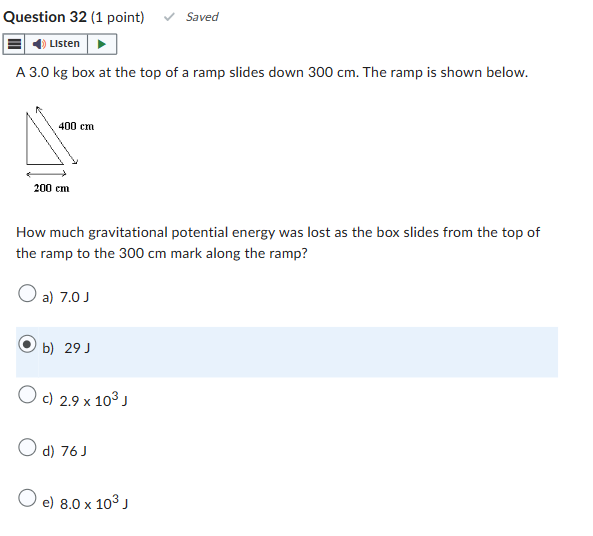 Solved Question 32 (1 ﻿point)A 3.0kg ﻿box at the top of a | Chegg.com