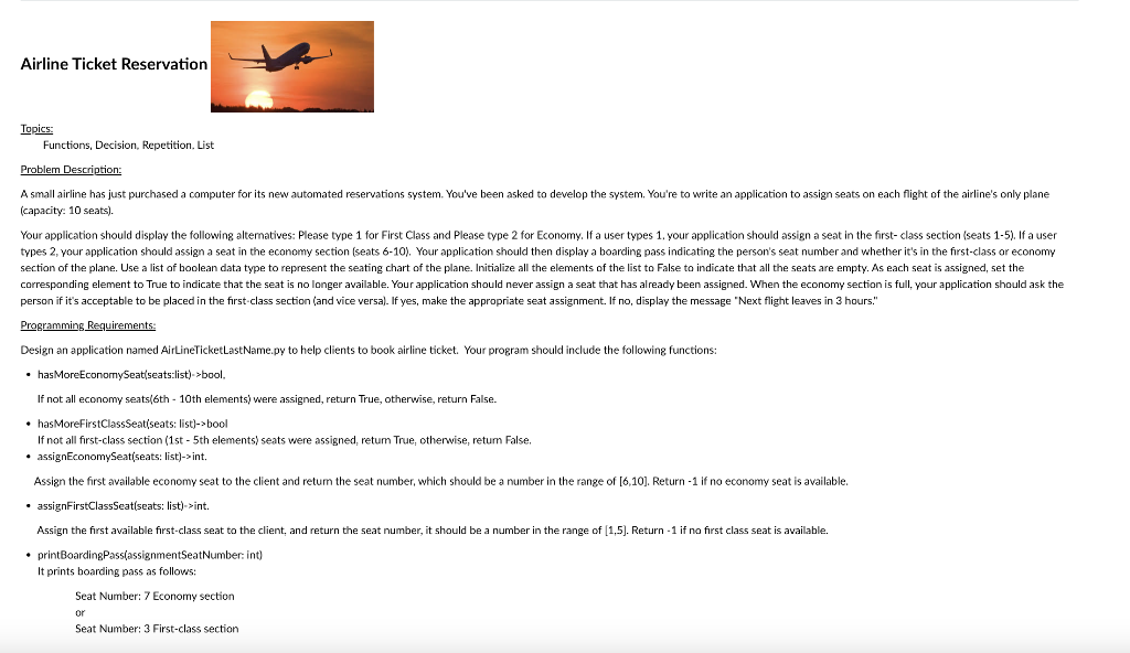 Solved Airline Ticket Reservation Topics: Functions, | Chegg.com