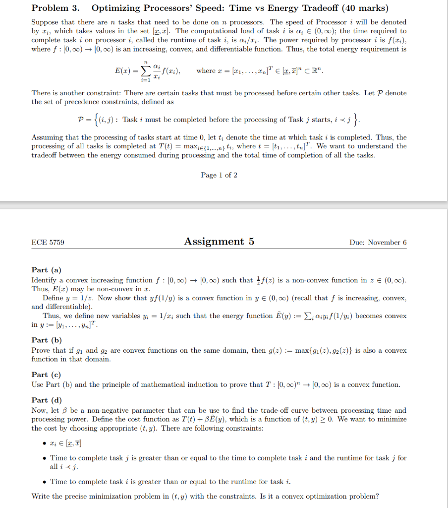 Problem 3. Optimizing Processors' Speed: Time vs | Chegg.com