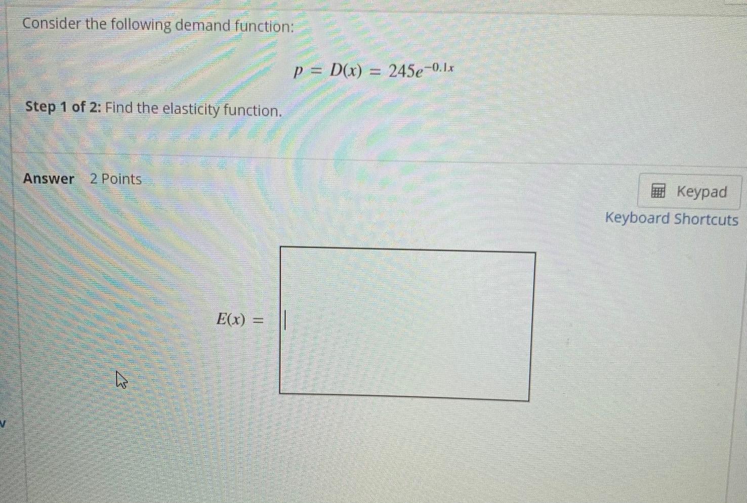 Solved Consider the following demand function: p = D(x) = | Chegg.com
