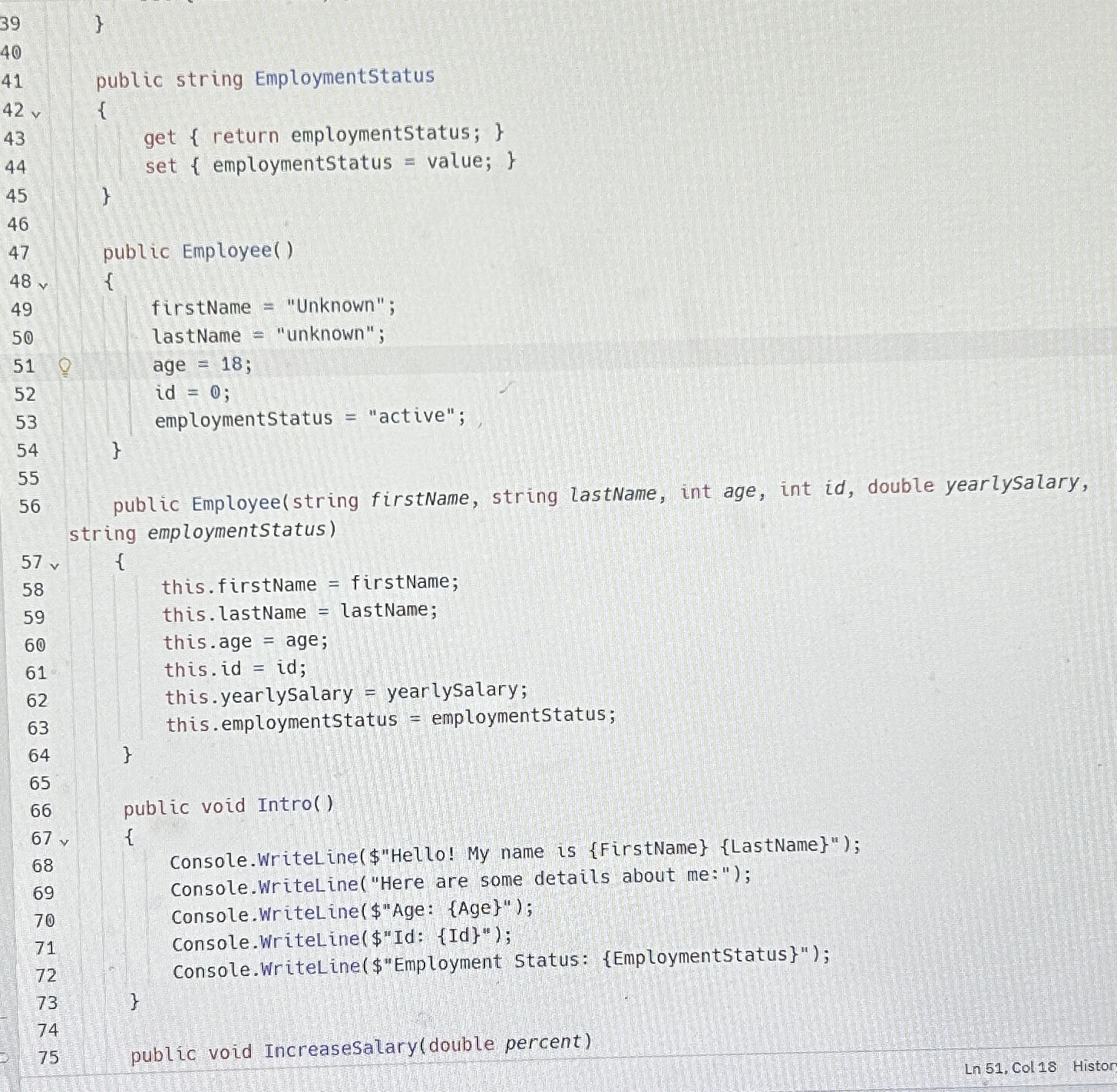 Solved Employee.cs using System; class Employee private | Chegg.com