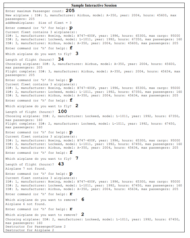 Solved Airplane Fleet Application Program This project | Chegg.com