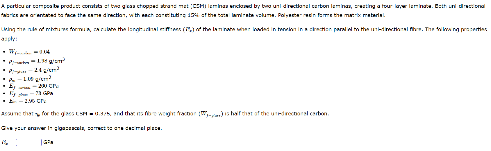 Solved A particular composite product consists of two glass | Chegg.com