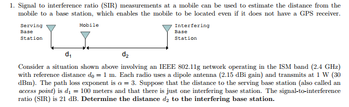1. Signal to interference ratio (SIR) measurements at | Chegg.com