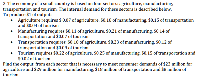 Solved 2. The economy of a small country is based on four | Chegg.com