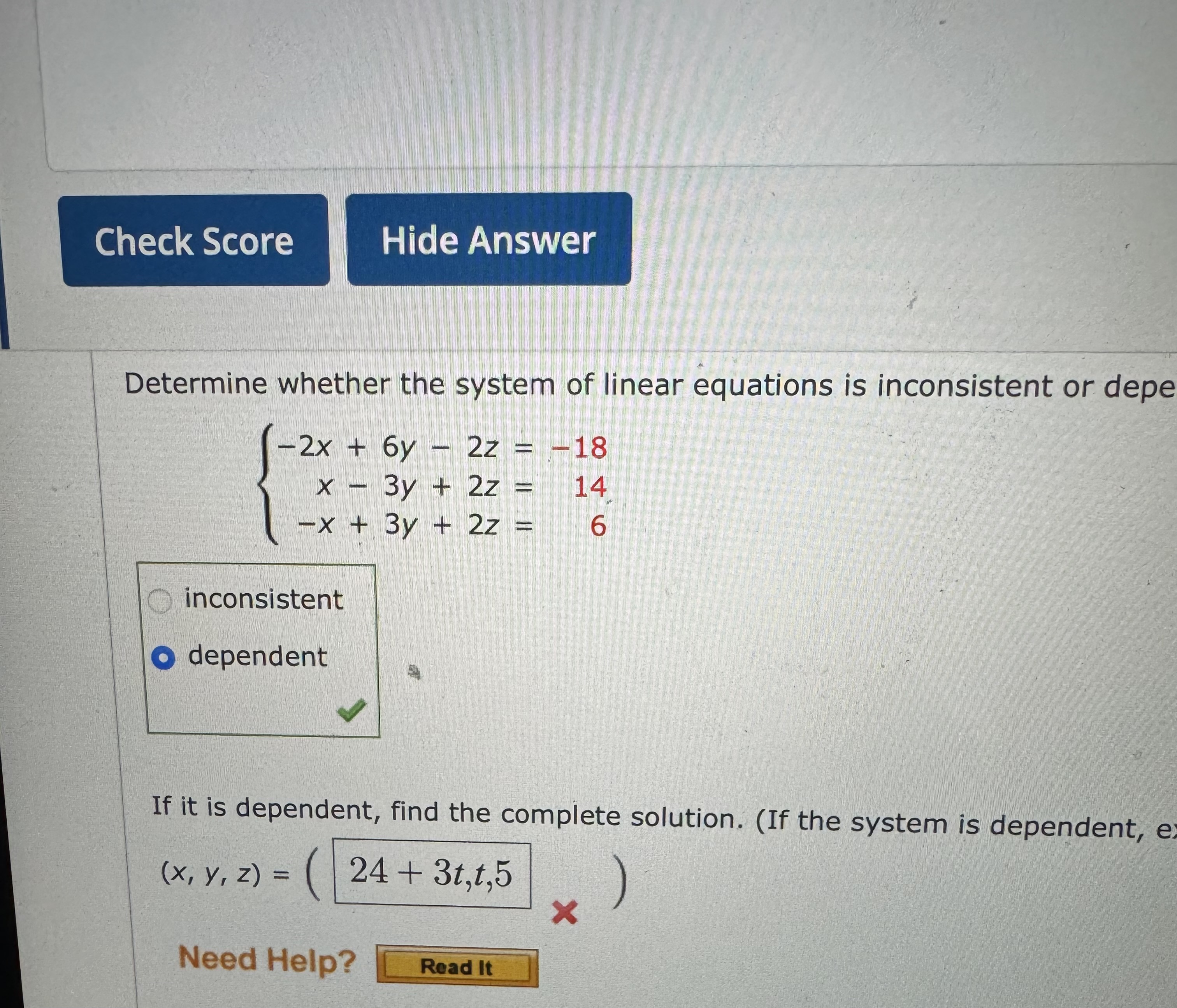 Solved Determine whether the system of linear equations is | Chegg.com