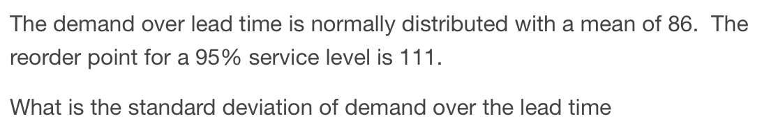 Solved The demand over lead time is normally distributed | Chegg.com