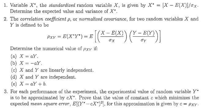 Solved 1. Variable X∗, the standardized random variable X, | Chegg.com