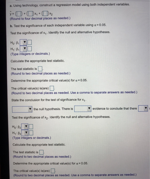 Solved a. Using technology, construct a regression model | Chegg.com