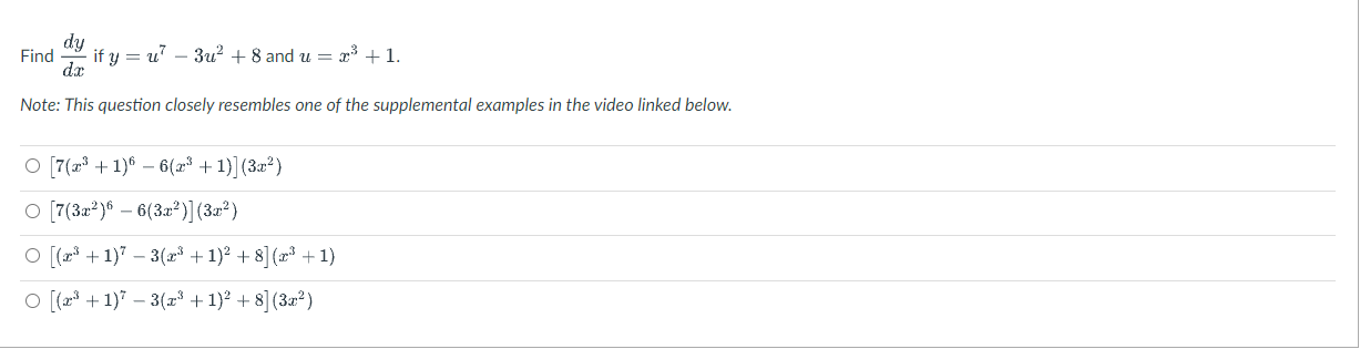 Solved dy Find if y = u? - 3u+ 8 and u = x +1. dx Note: This | Chegg.com