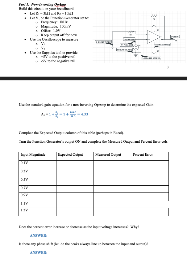 Solved Part 1: Non-Inverting Op Amp Build this circuit on | Chegg.com