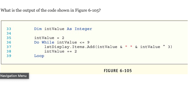 Solved What is the output of the code shown in Figure 6-105? | Chegg.com