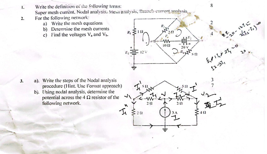 2. For the following network: a) Write the mesh | Chegg.com
