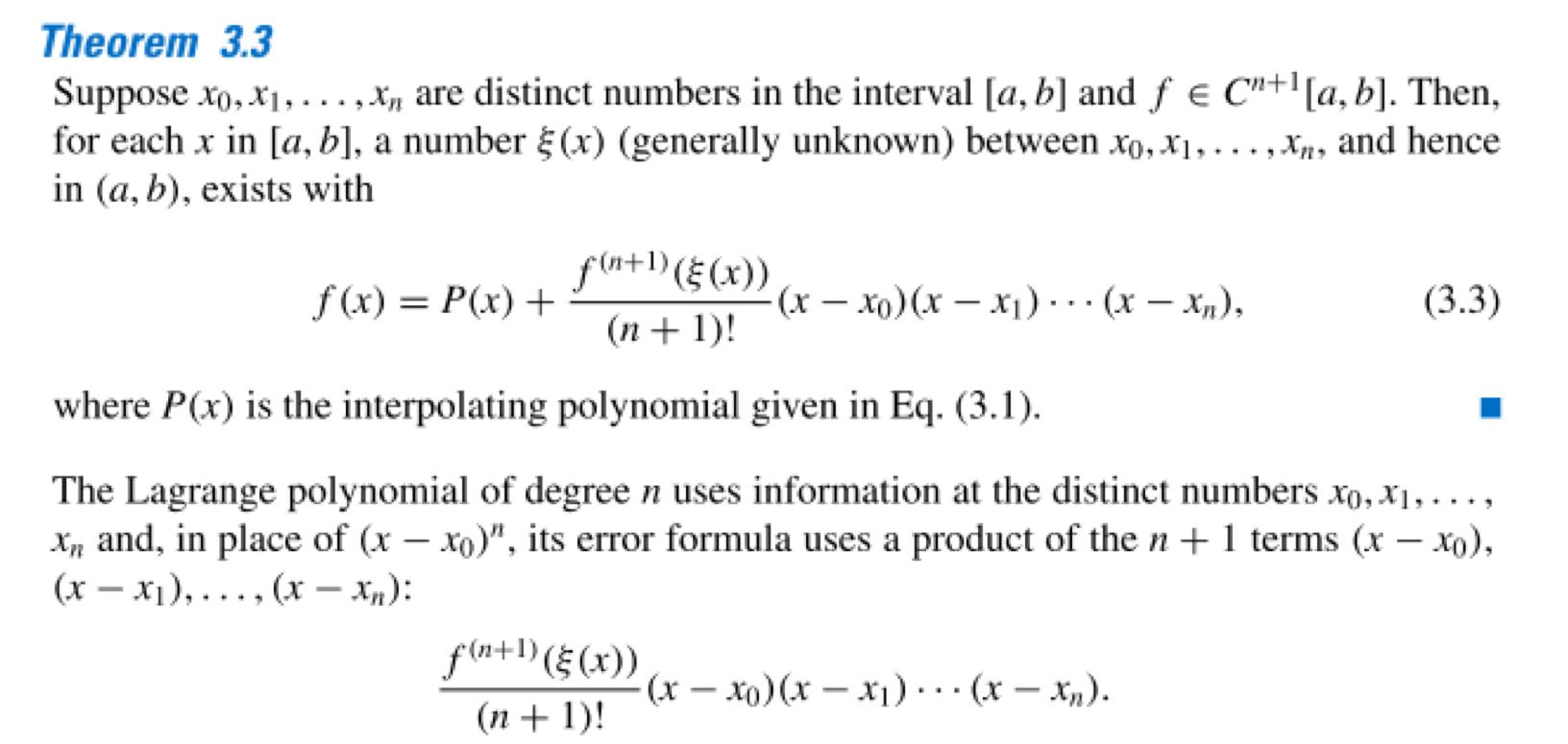 Solved Theorem 3.3 Suppose xo, x1,...,xare distinct numbers | Chegg.com