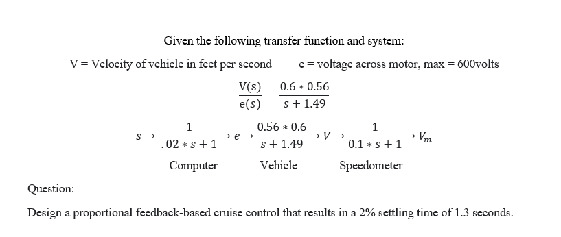 Solved Given the following transfer function and system: | Chegg.com