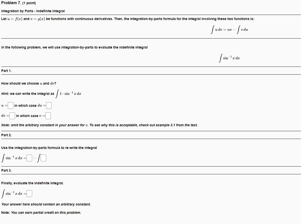 Solved Problem 7. (1 point) Integration by Parts - | Chegg.com