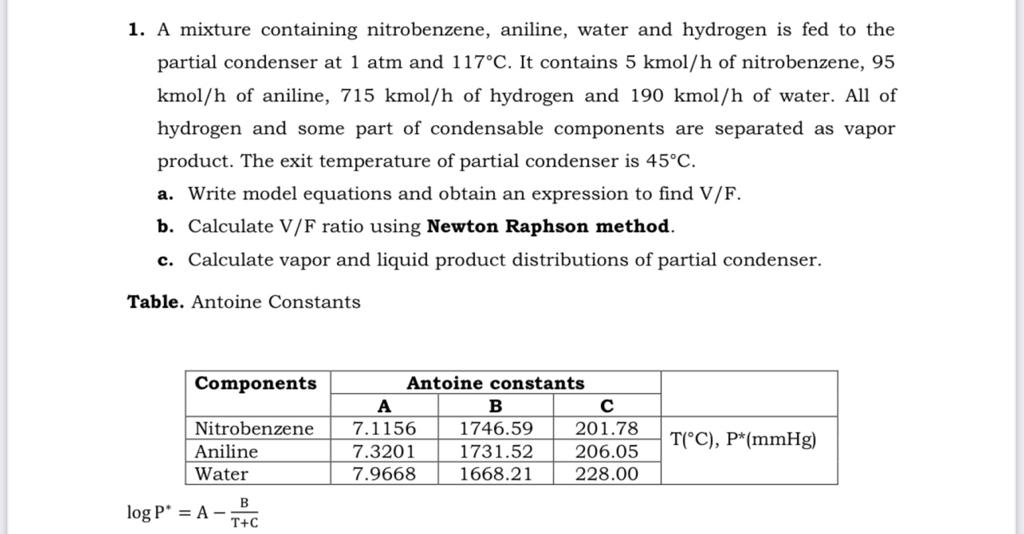 1. A mixture containing nitrobenzene, aniline, water | Chegg.com