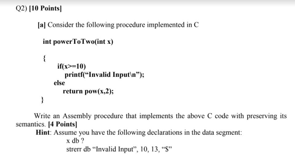 Solved Q2) [10 Points) [a] Consider the following procedure | Chegg.com