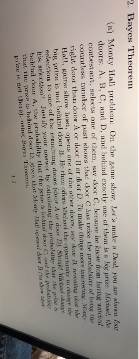 Solved 2 Bayes Theorem A Monty Hall Problem On The Game 5526