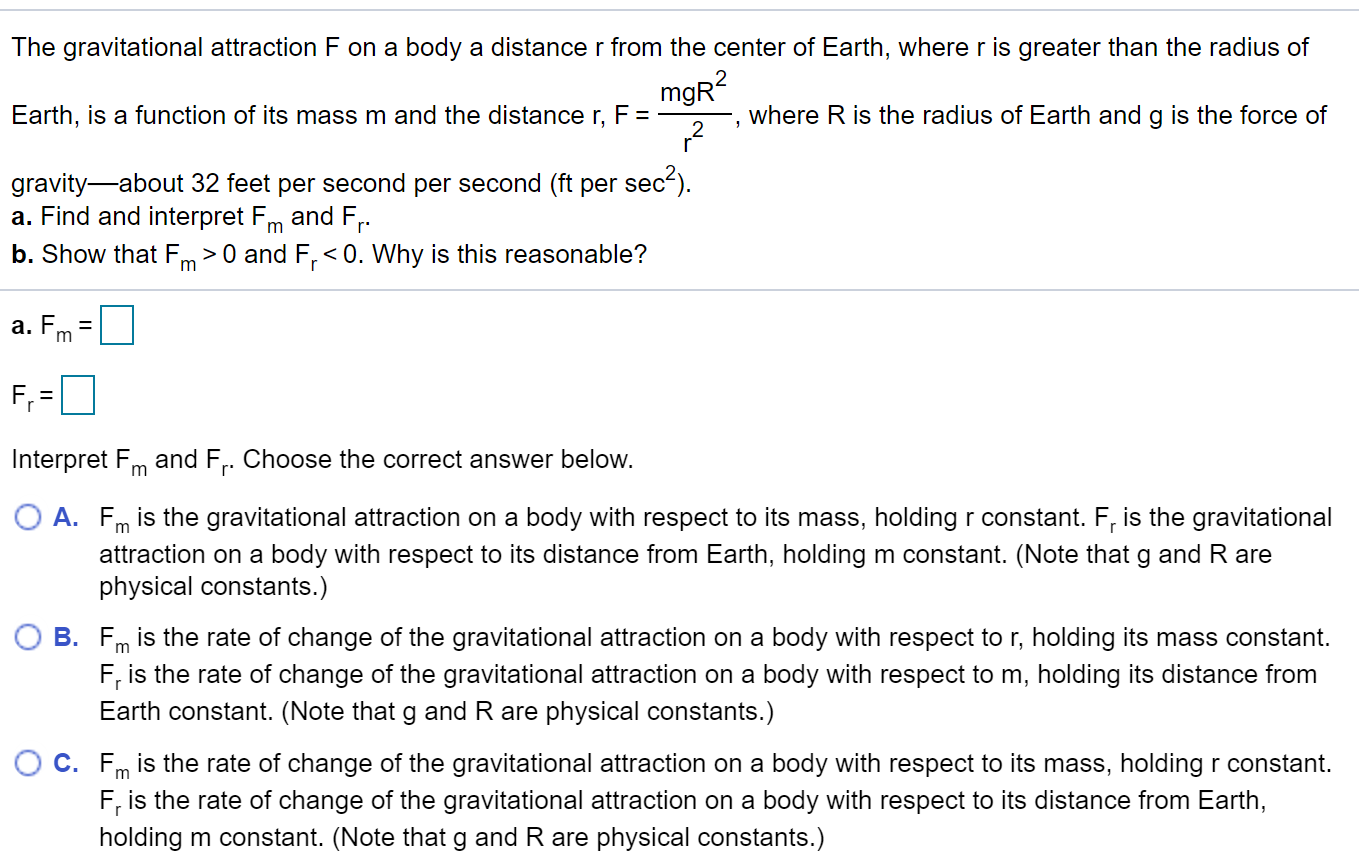 Solved The gravitational attraction F on a body a distance r | Chegg.com