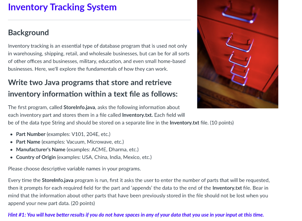 Solved Inventory Tracking System Background Inventory | Chegg.com