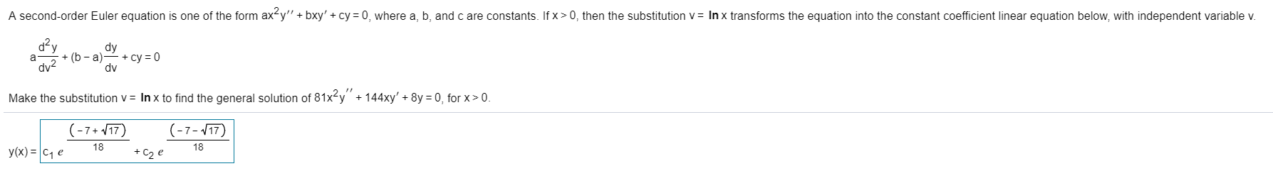 Solved A Second Order Euler Equation Is One Of The Form Ax