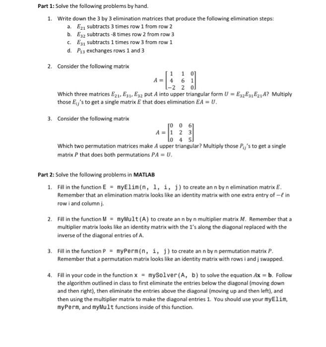 Solved Part 1: Solve the following problems by hand. 1. | Chegg.com