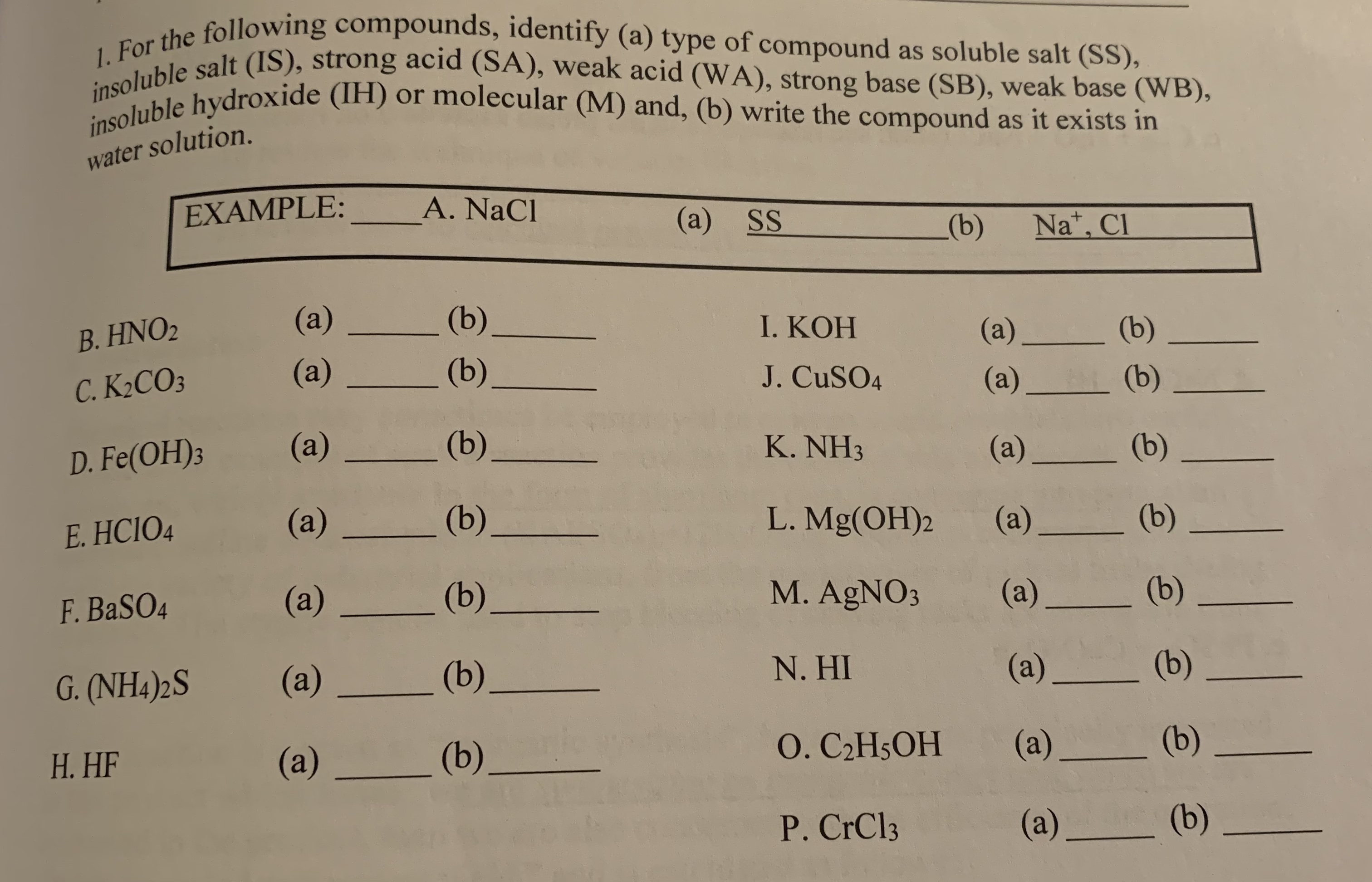 Solved 1. For the following compounds, identify (a) type of | Chegg.com