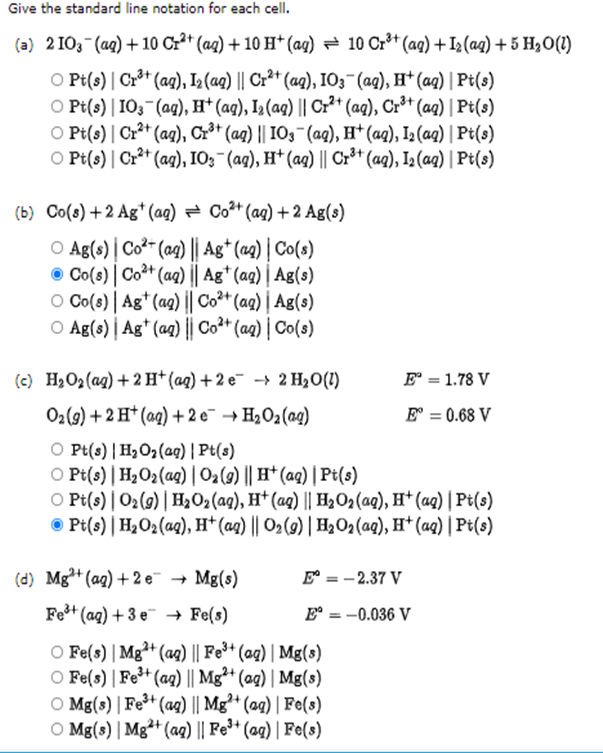Solved Give the standard line notation for each cell. (a) | Chegg.com