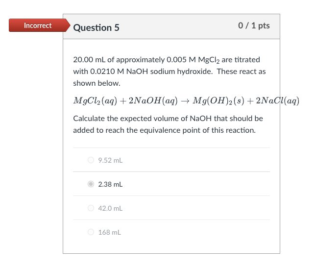 Solved 20.00 mL of approximately 0.005MMgCl2 are titrated | Chegg.com