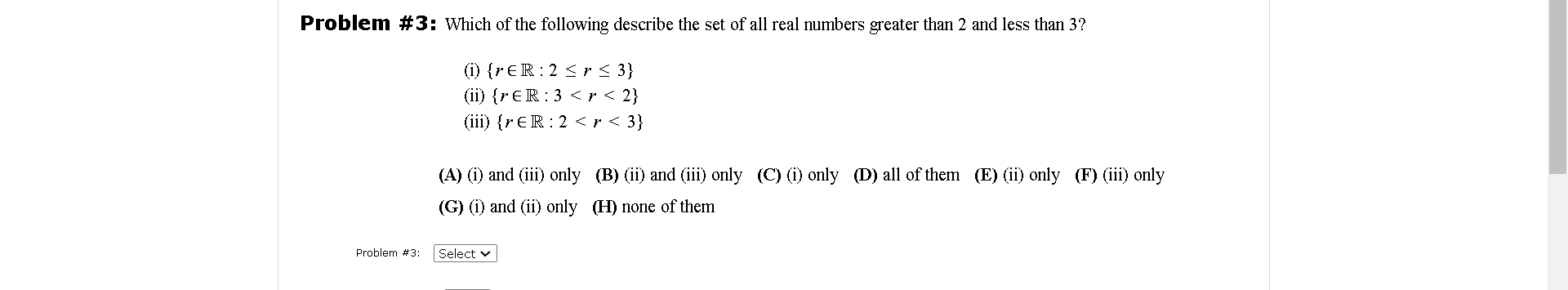 Solved Problem \# 3: Which of the following describe the set | Chegg.com