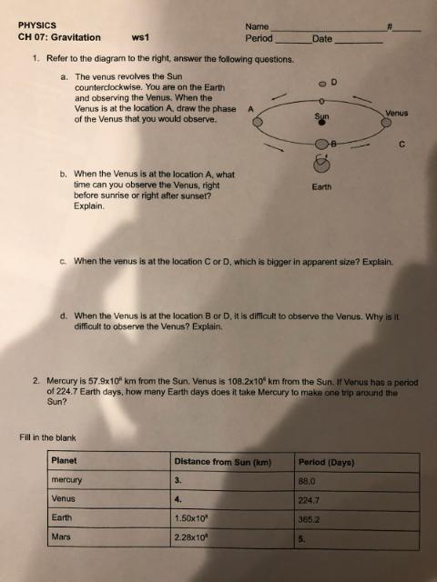 Solved Date PHYSICS Name CH 07: Gravitation ws1 Period 1. | Chegg.com