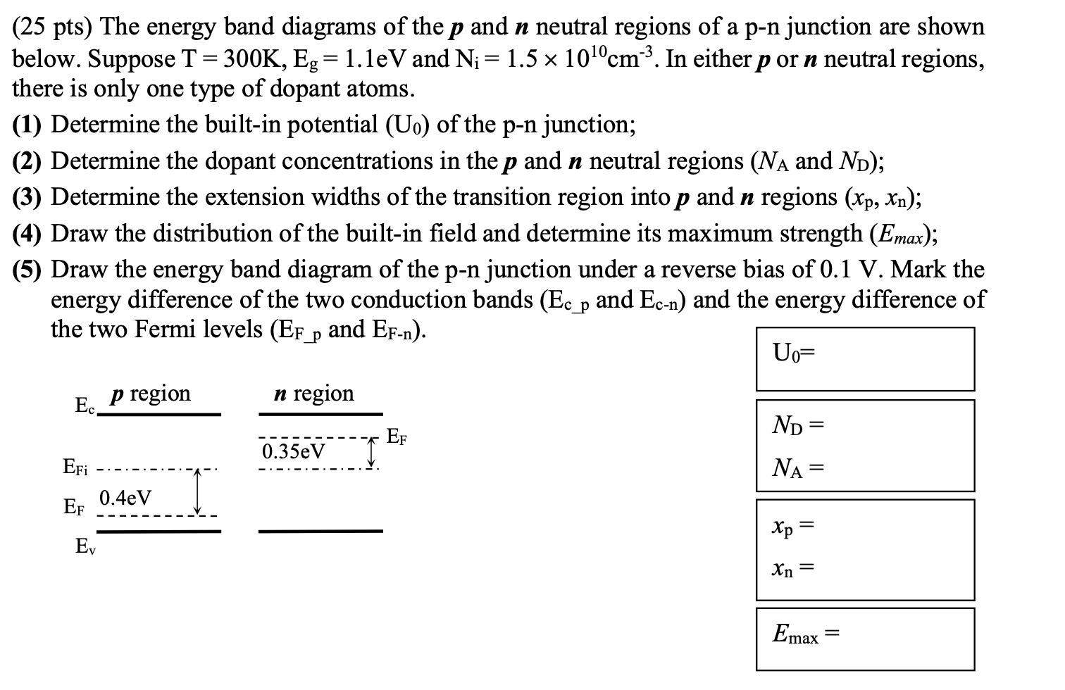 Solved 25 Pts The Energy Band Diagrams Of The P And N