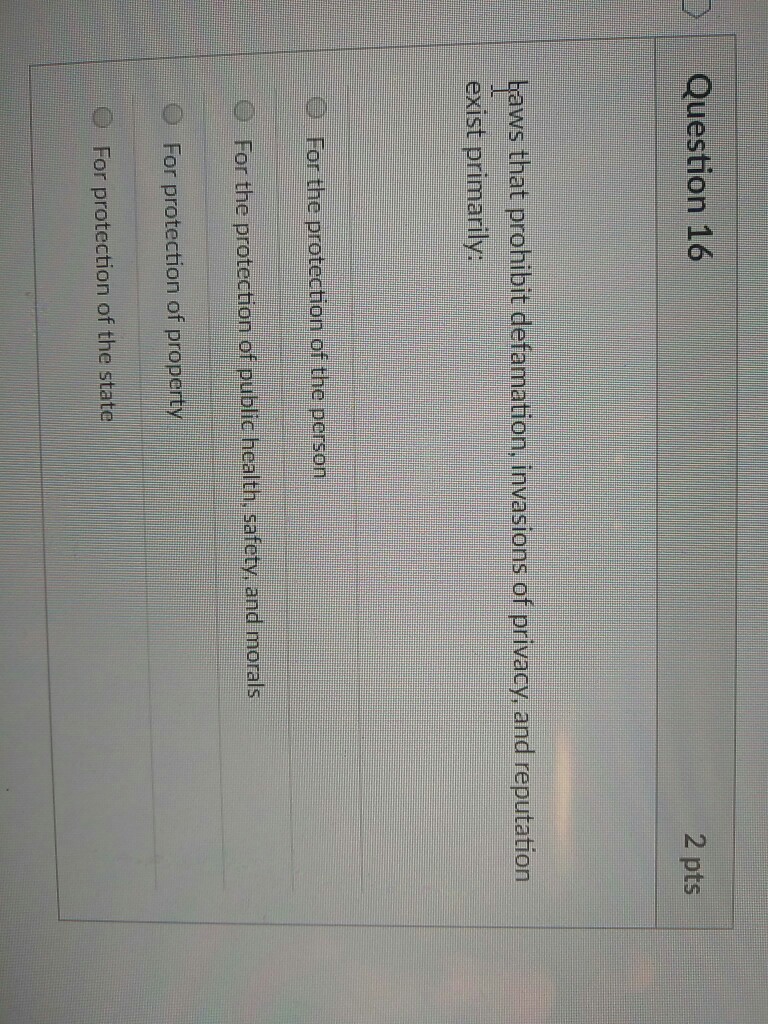 Solved Question 16 2 pts ws that prohibit defamation, | Chegg.com