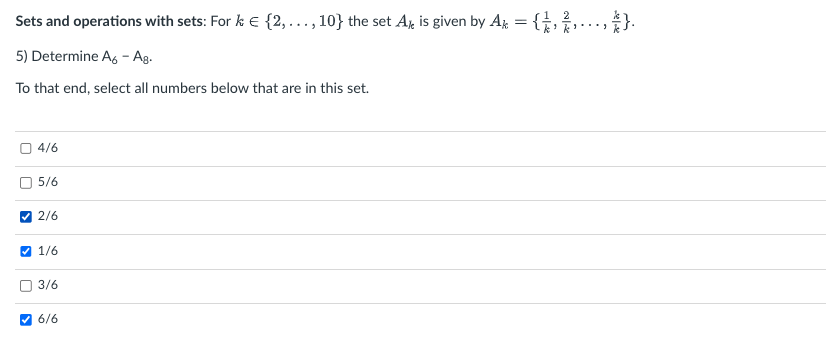Solved Sets and operations with sets: For k∈{2,…,10} the set | Chegg.com