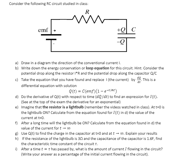 Solved Consider the following RC circuit studied in class: R | Chegg.com