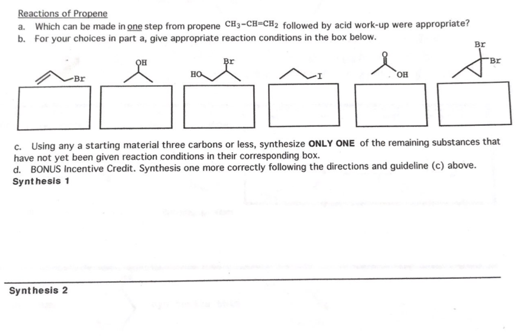 Solved Reactions of propene: Which can be made in one step | Chegg.com