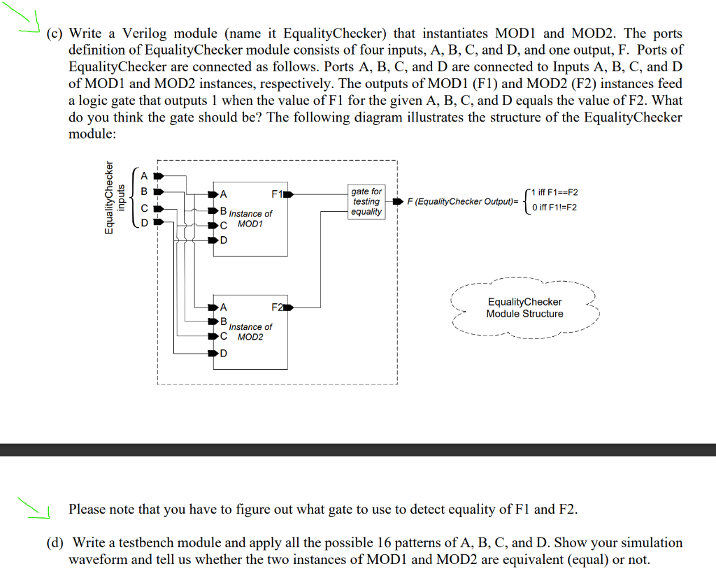 Solved (c) Write a Verilog module (name it EqualityChecker) | Chegg.com