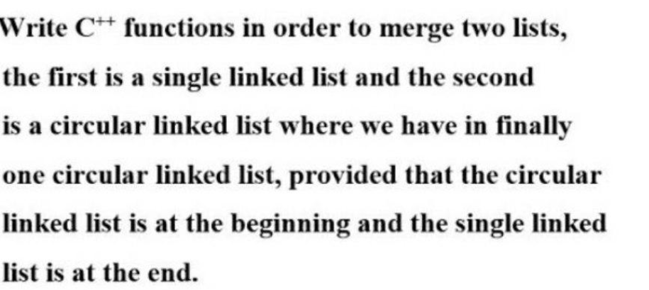 Solved Write C++ functions in order to merge two lists, the | Chegg.com